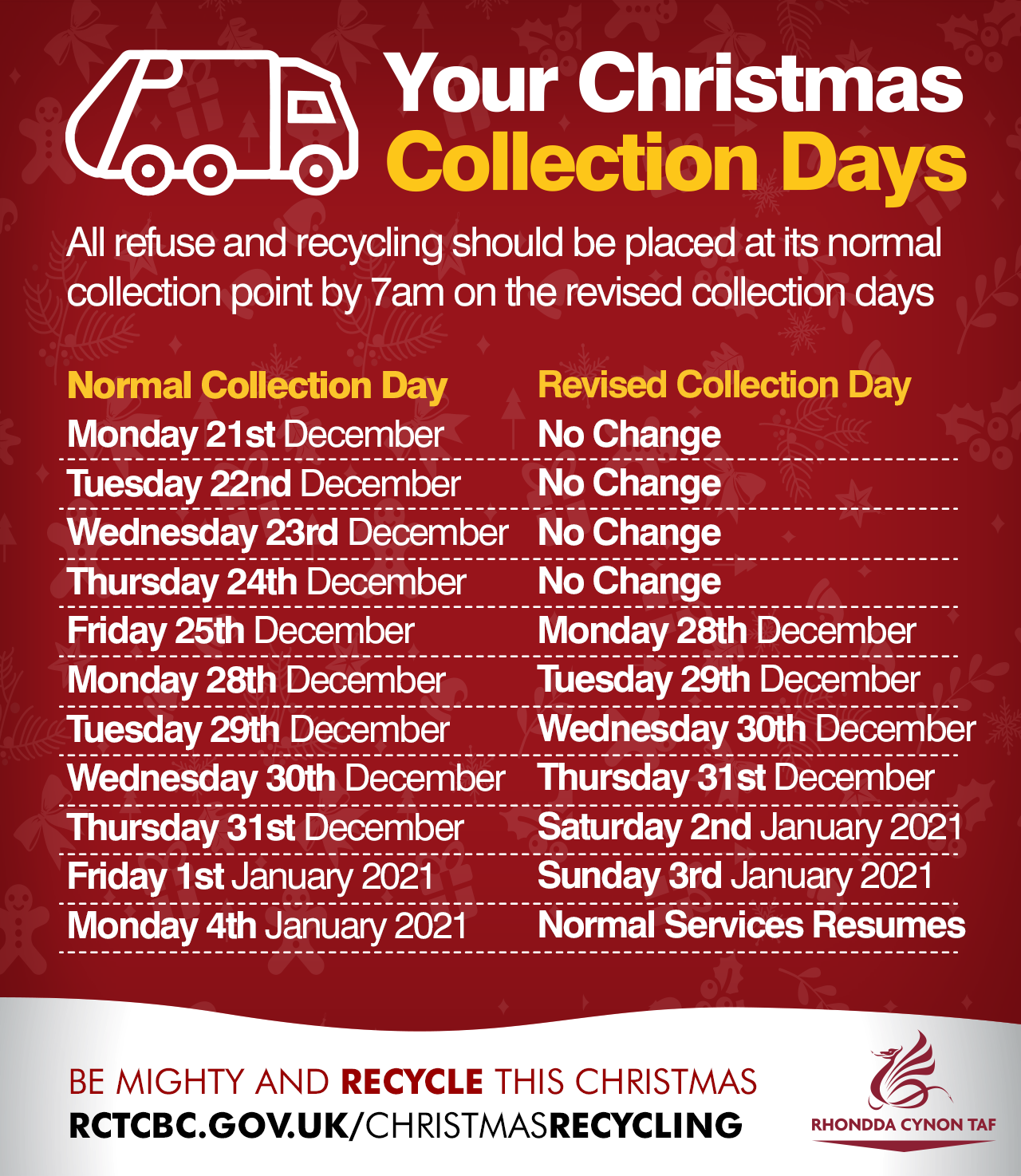 Christmas Collection day changes